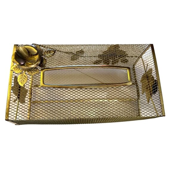 Accents | Vtg Gold Mesh Hollywood Regency Roses Mcm Mid Century Tissue ...